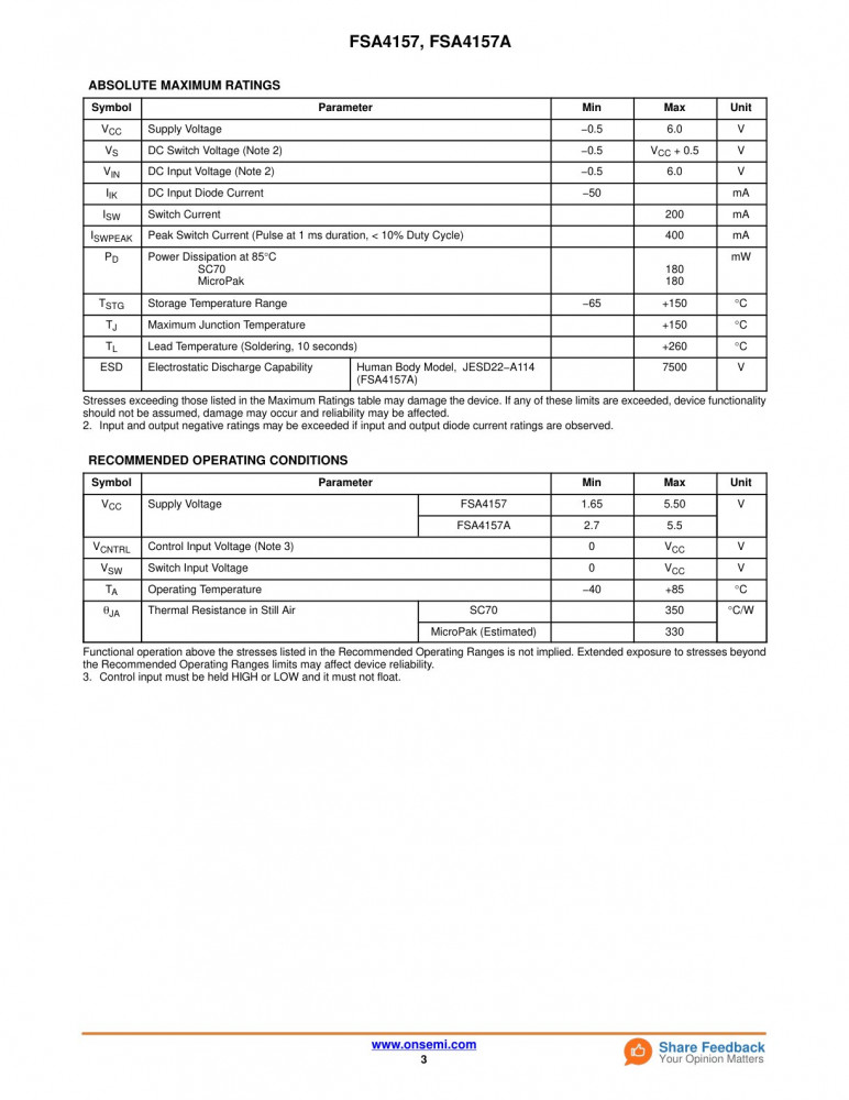 FSA4157 datasheet page 3