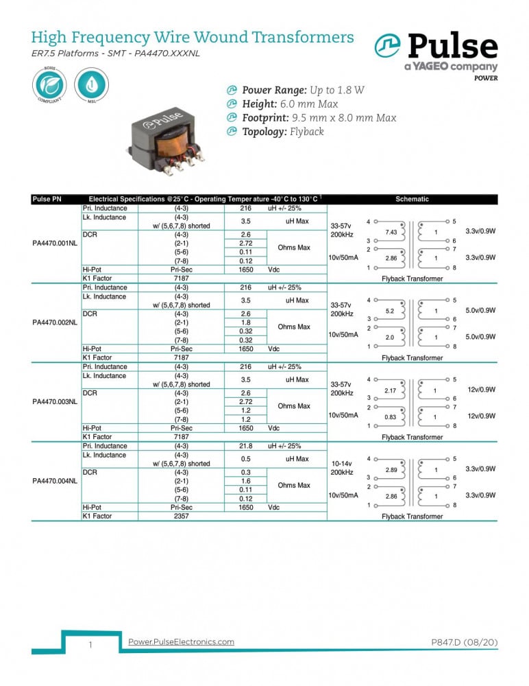PA4470 series datasheet page 1