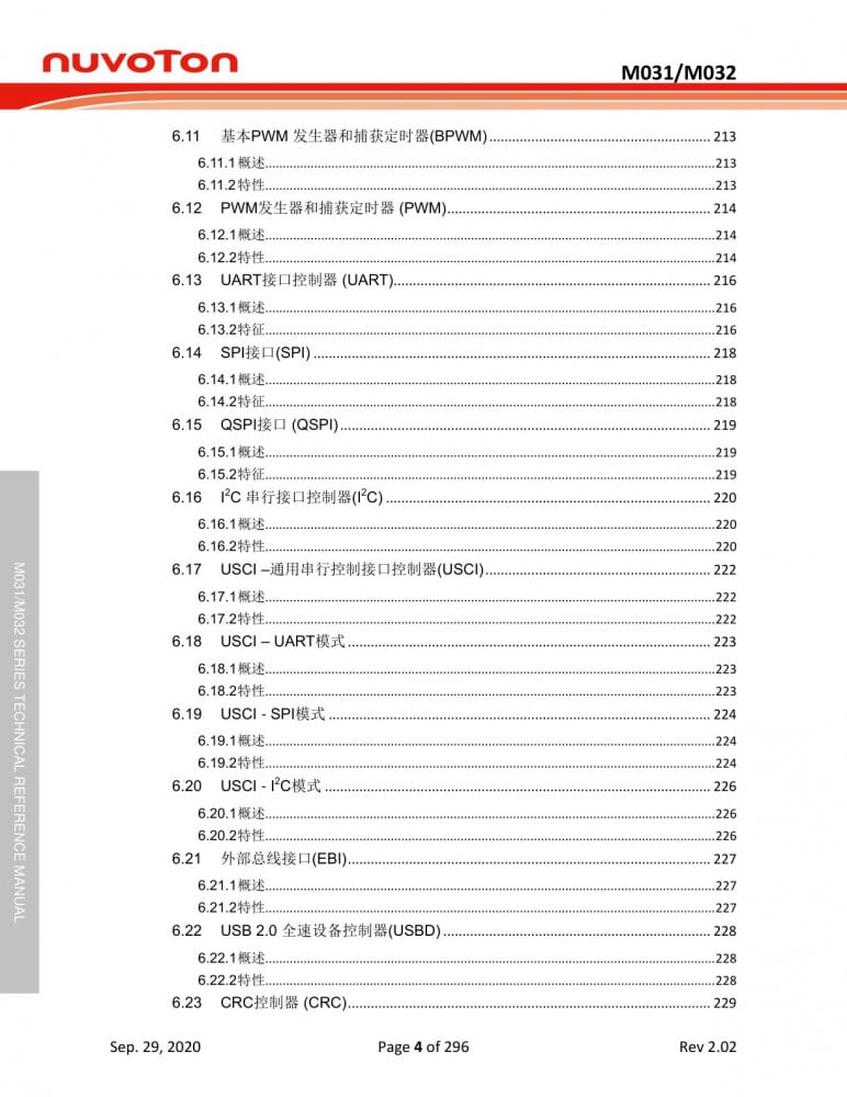 NUVOTON M031/M032 technical manual page 4