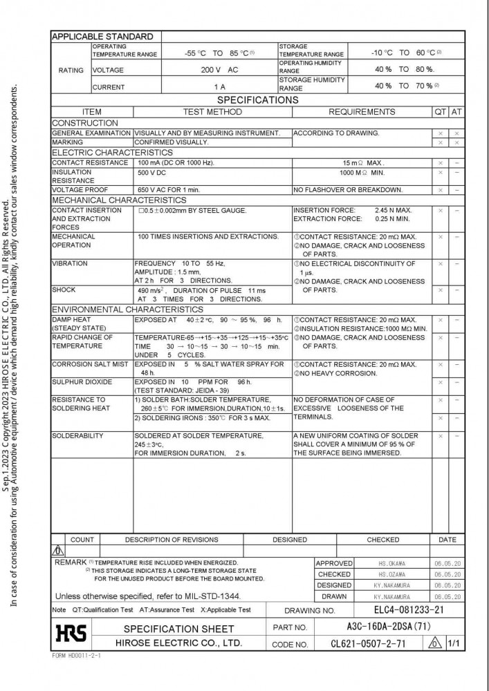 HRS A3C-16DA-2DSA(71) specification sheet