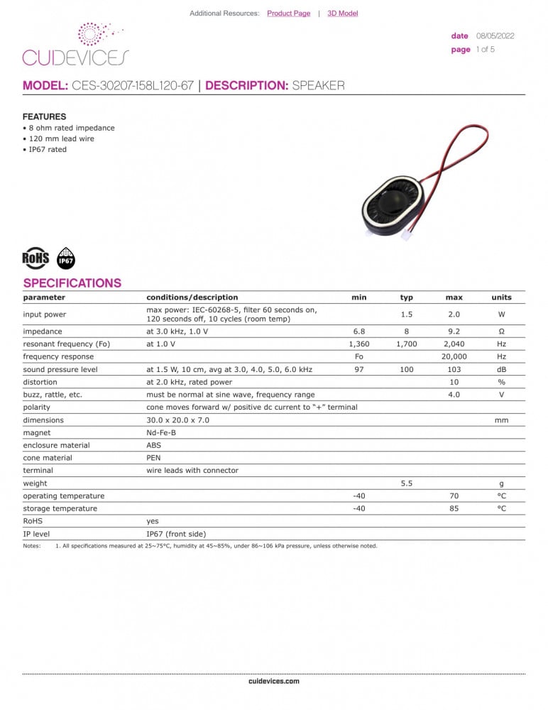 CES-30207-158L120-67 datasheet page 1