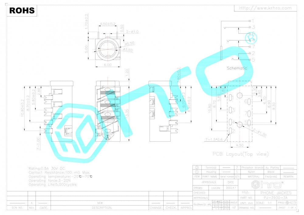 HRO PJ-3930-7A official technical drawing