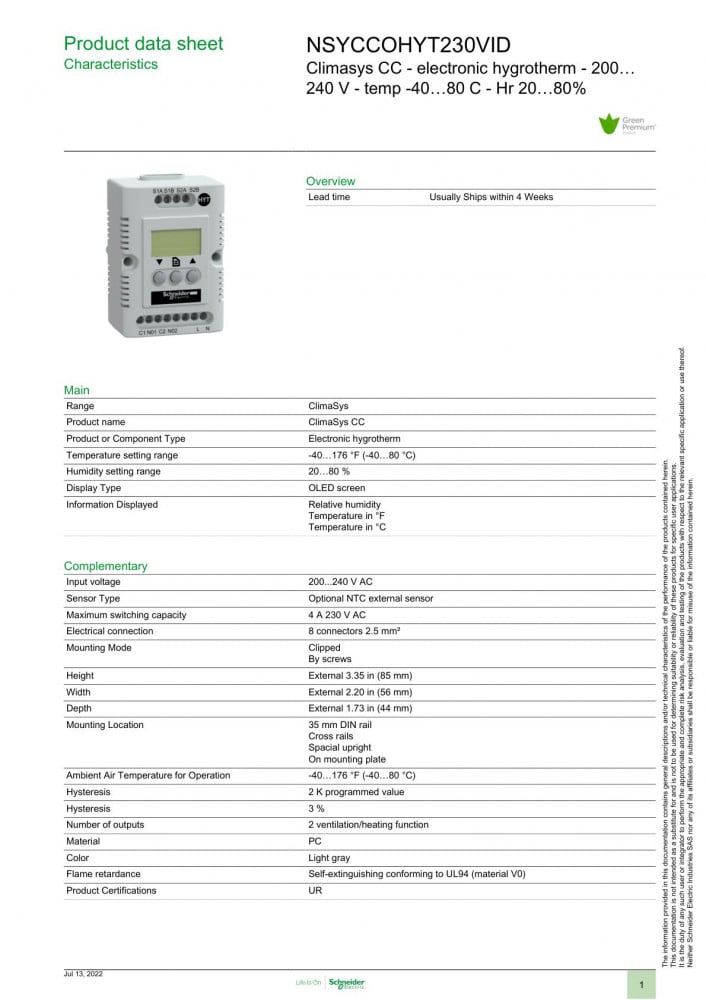 NSYCCOHYT230VID technical document page 1