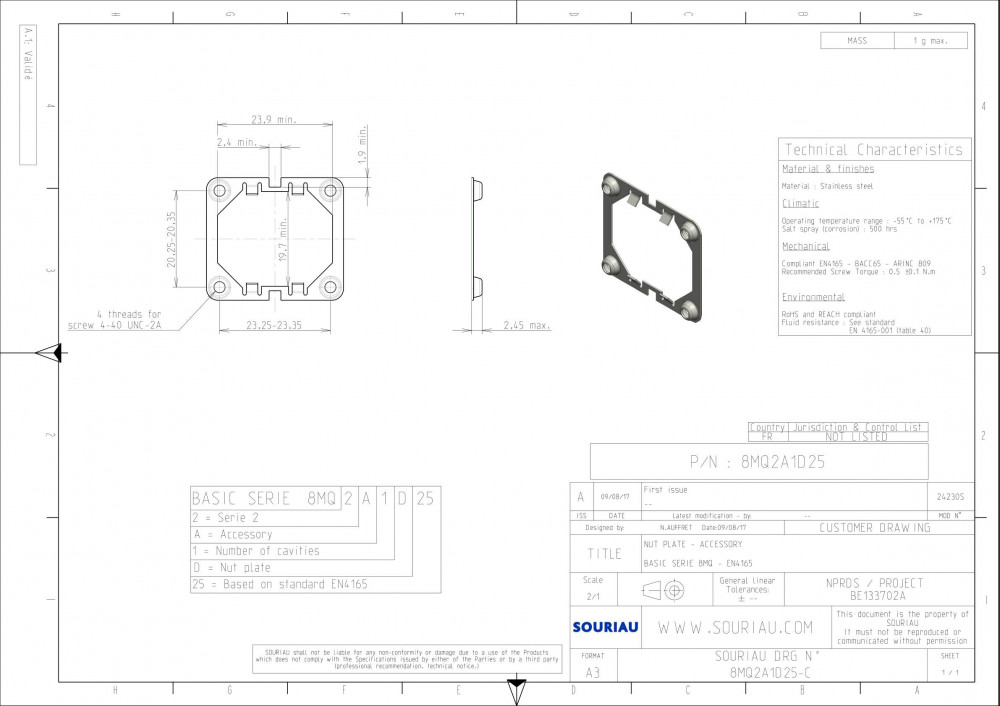 EATON 8MQ2A1D25-C nut plate drawing