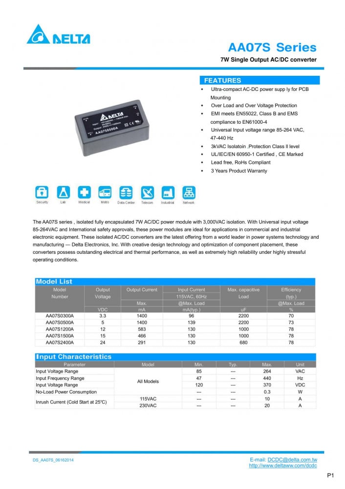 AA07S series technical document page 1