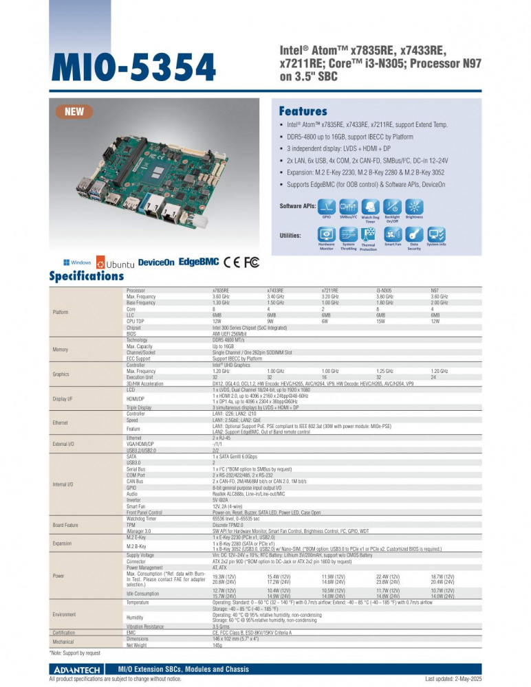 ADVANTECH MIO-5354 technical document page 1