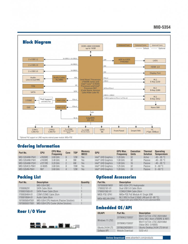ADVANTECH MIO-5354 technical document page 2