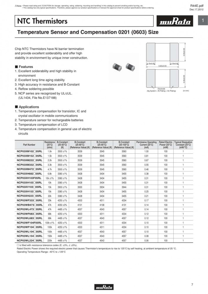 Murata NTC thermistor catalog preview, page 9