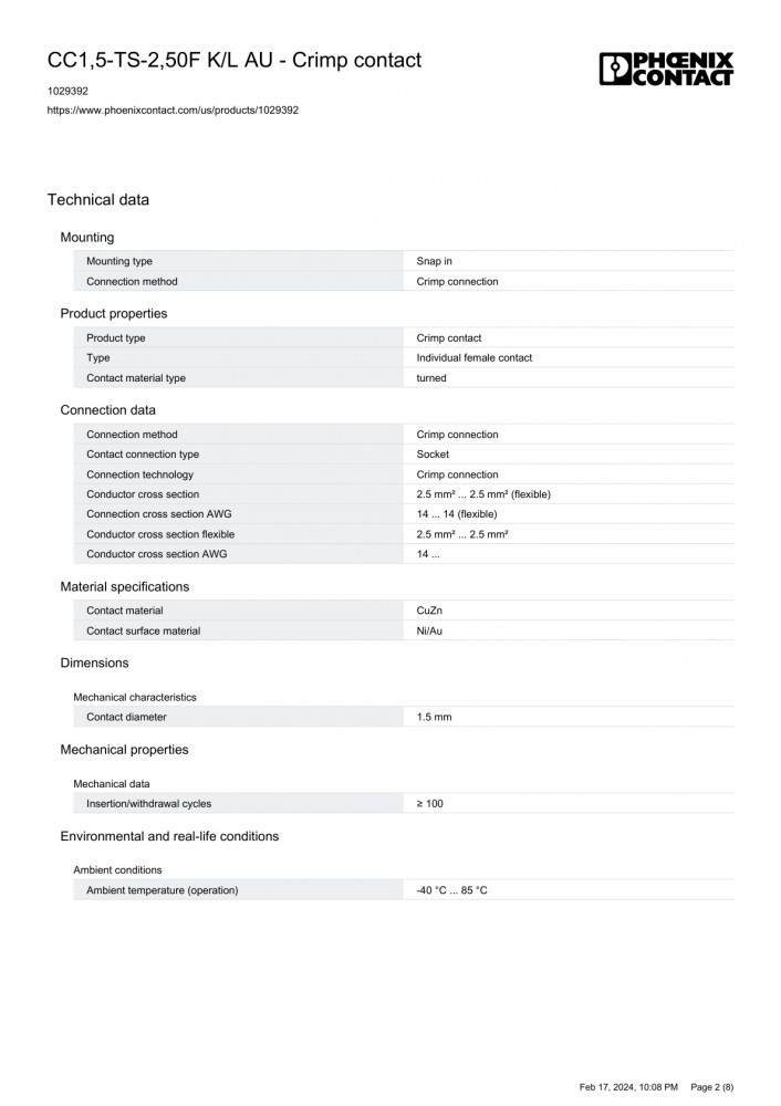 Phoenix Contact 1029392 technical document page 2