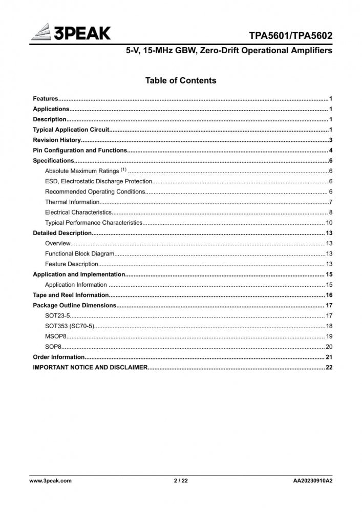 TPA5601 datasheet page 2