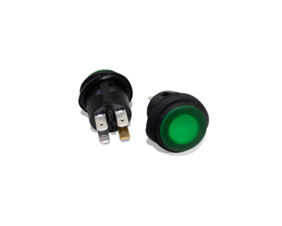 Pushbutton switch black 4P SPST 19.8mm Diameter Off-On Illuminated Green 20A 14VDC .187″ QC IP65 for sale