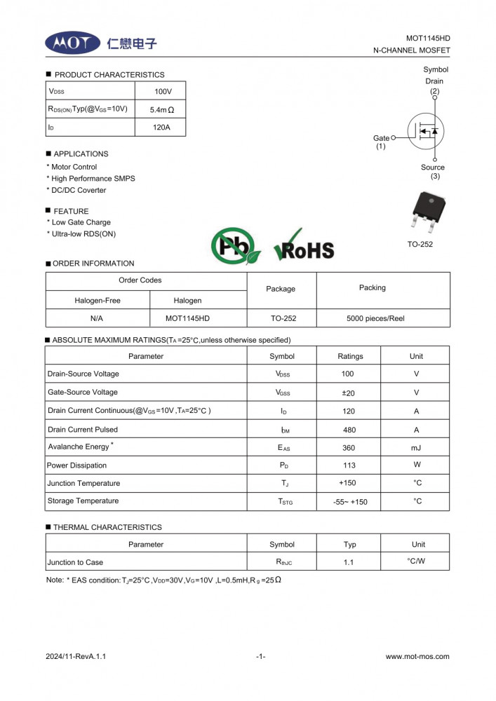 MOT1145HD datasheet page 1