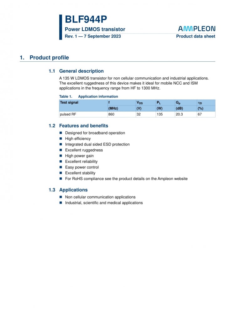 BLF944PU datasheet page 1