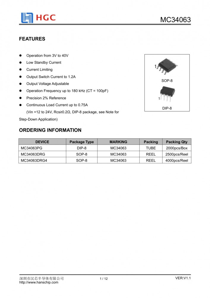 MC34063DRG datasheet page 1
