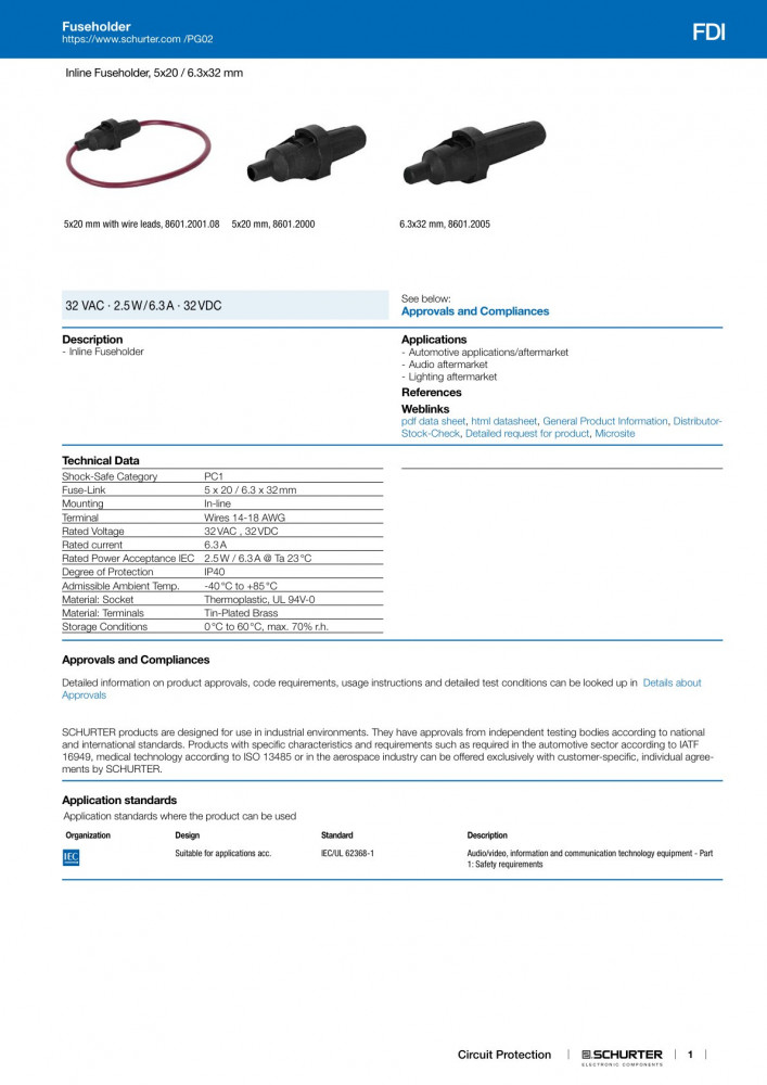SCHURTER 8601 series technical document page 1