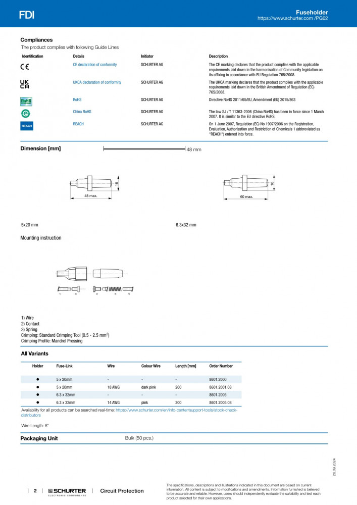 SCHURTER 8601 series technical document page 2