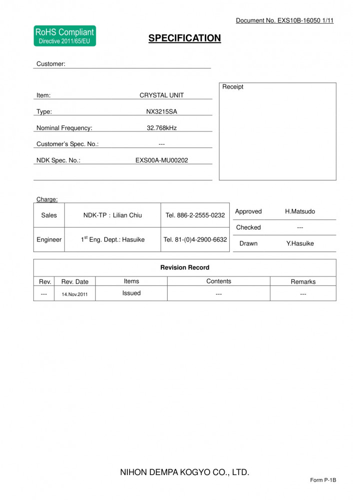 NX3215SA specification page 1