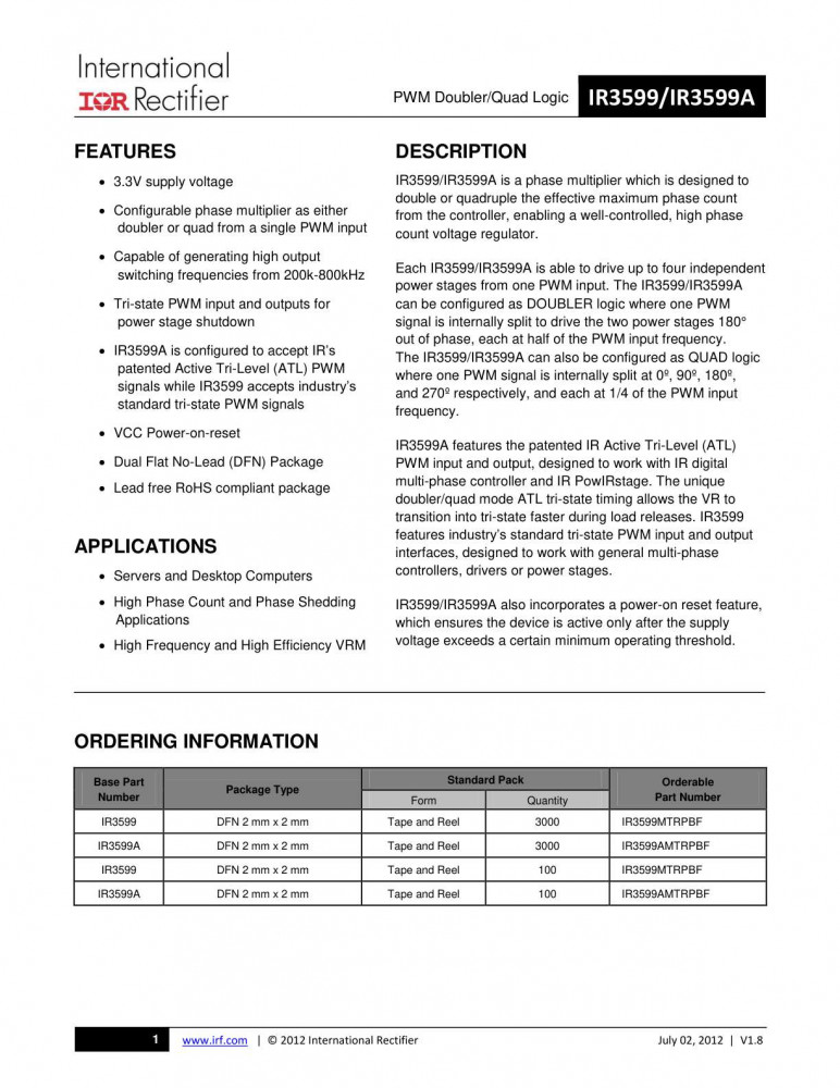 IR3599 datasheet page 1