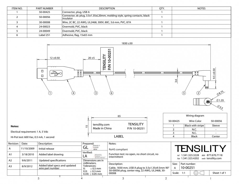 Tensility 10-00251 product drawing