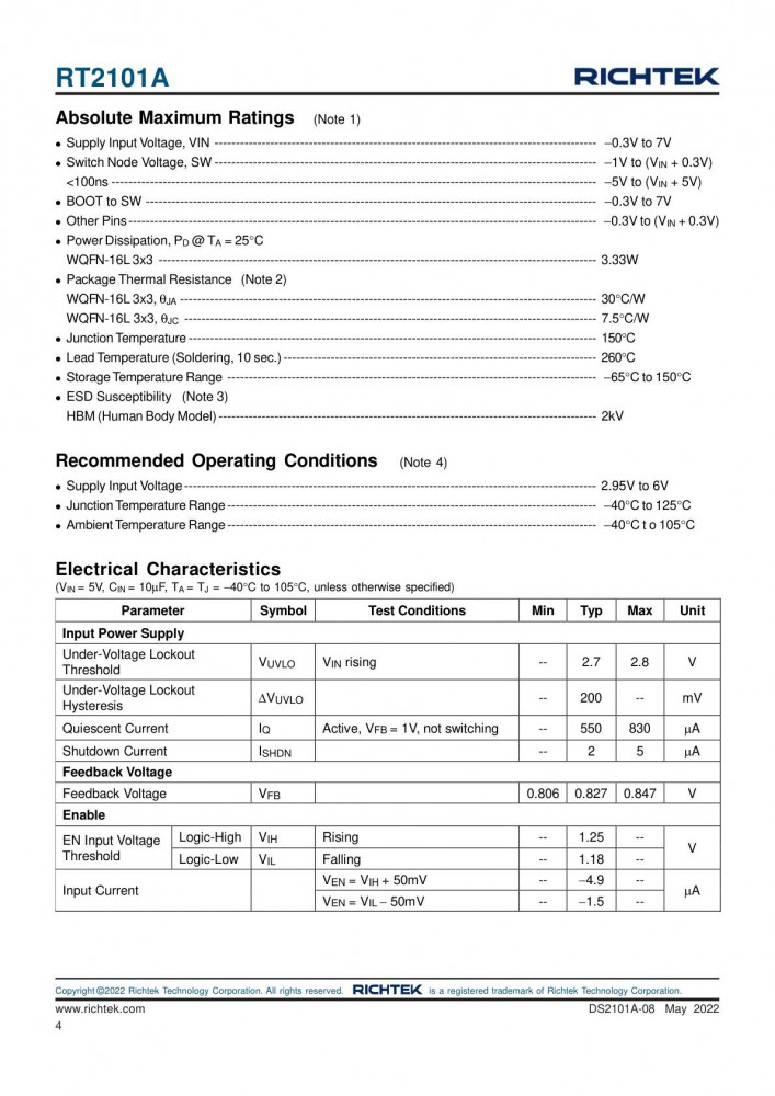 RT2101A datasheet page 4