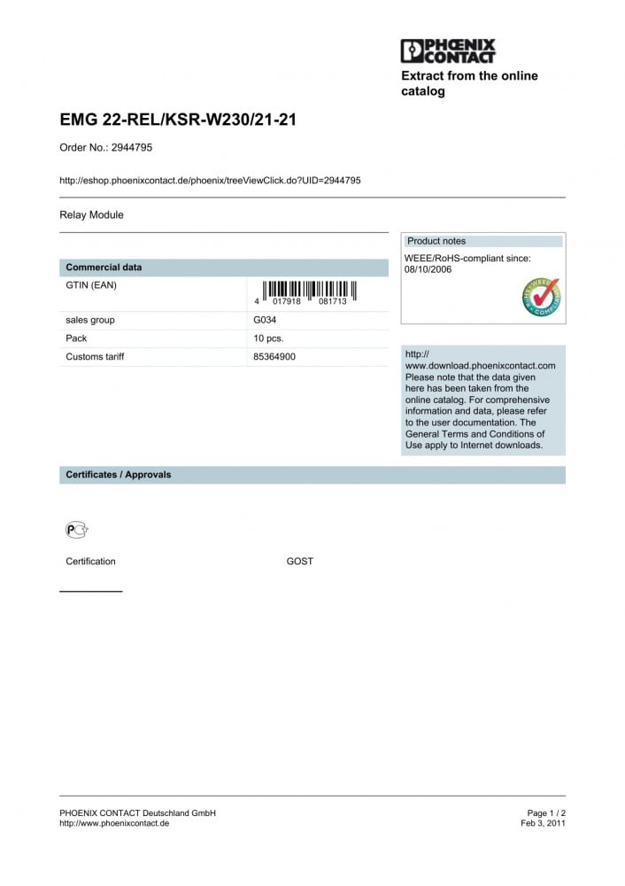 Phoenix Contact 2944795 documentation page 1