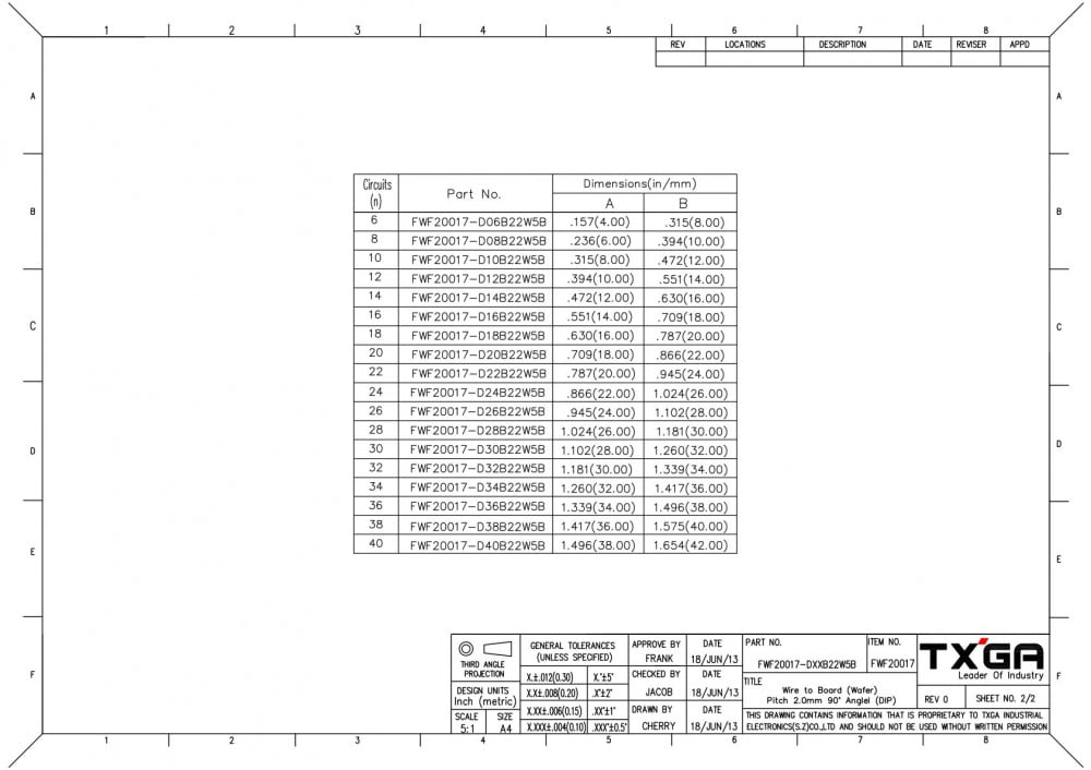TXGA FWF20017 technical drawing page 2