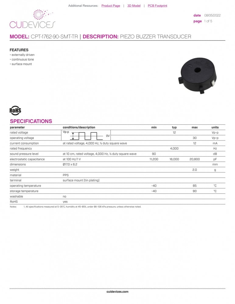 CPT-1762-90-SMT-TR datasheet page 1