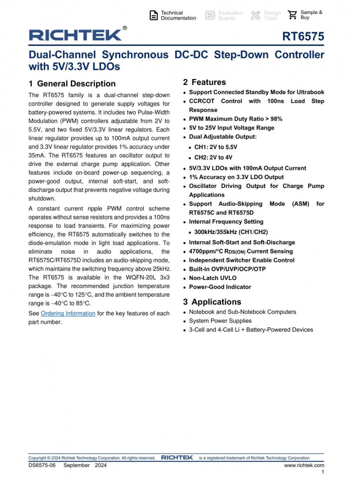 RT6575 datasheet page 1