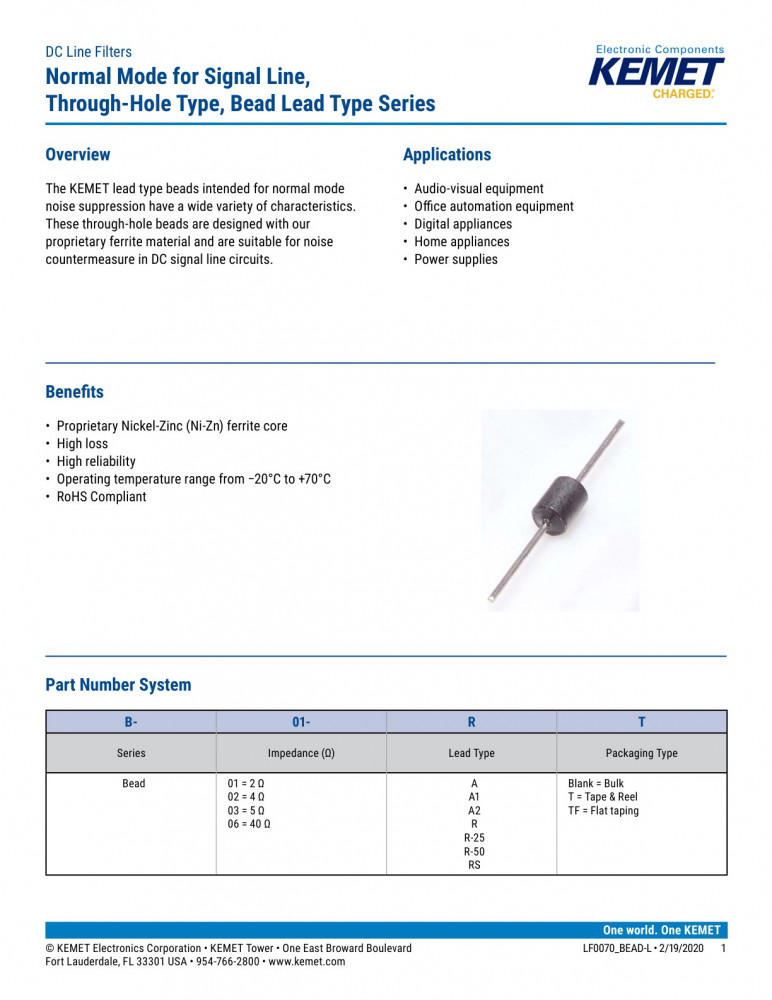 KEMET B-01-A datasheet page 1