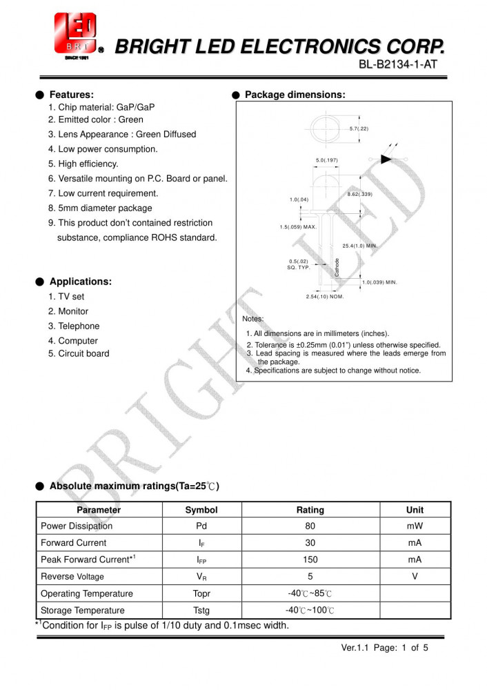 BL-B2134-1-AT datasheet page 1