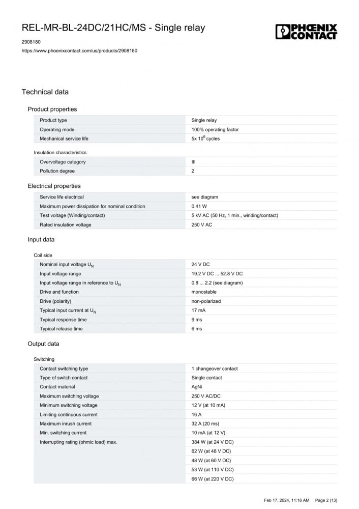 Phoenix Contact 2908180 technical document page 2