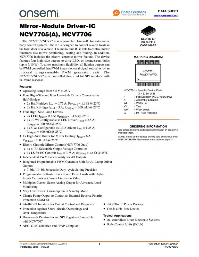 NCV7705 datasheet page 1