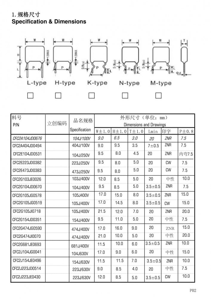 Dersonic CFC2J154JE0496 specification page 2
