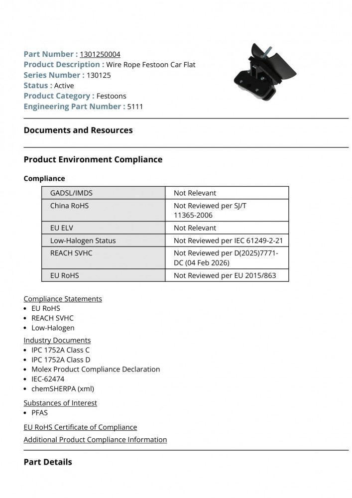 Product document image 1 for MOLEX 1301250004
