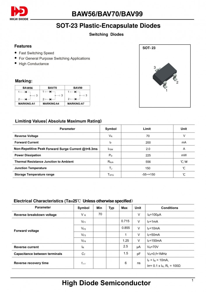 BAV70 datasheet page 1
