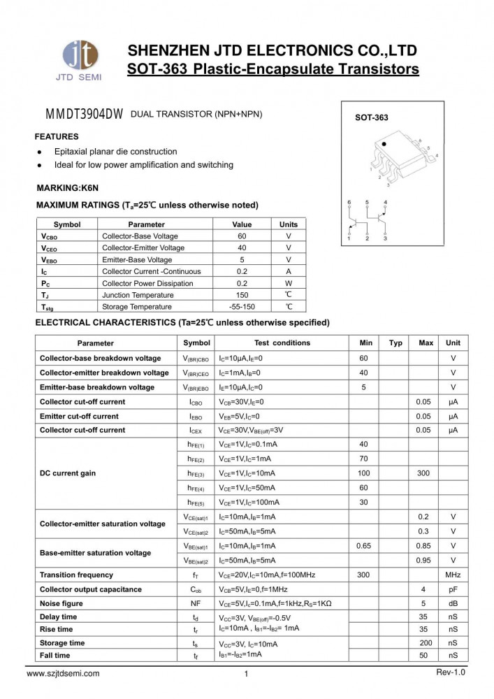 JTDMMDT3904DW datasheet page 1
