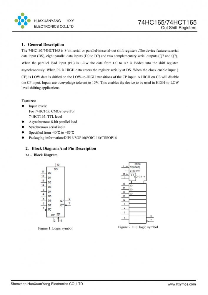 74HC165-HXY datasheet page 1