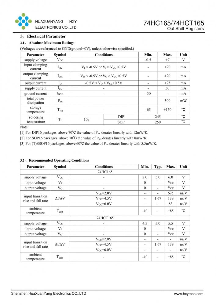 74HC165-HXY datasheet page 4