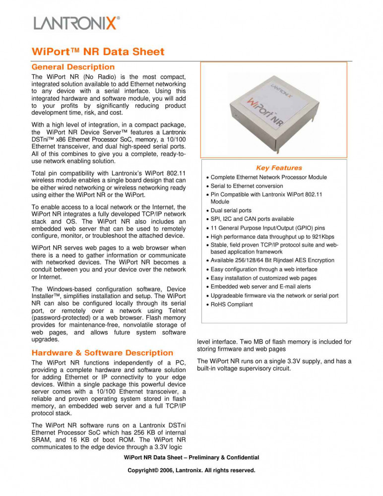 WiPort NR datasheet page 1