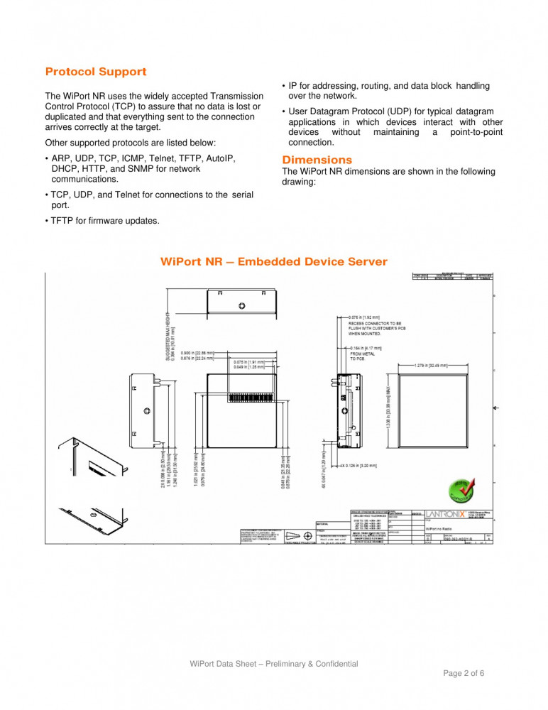 WiPort NR datasheet page 2