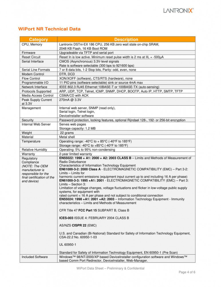WiPort NR datasheet page 4