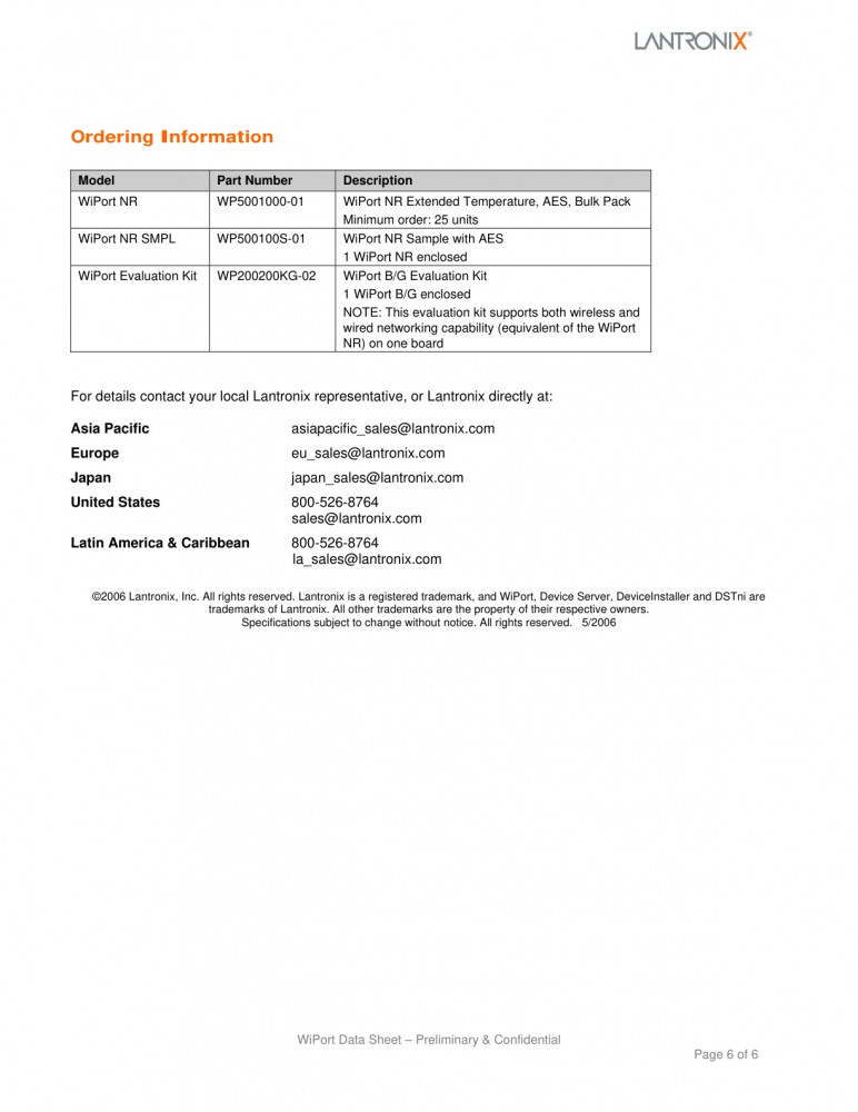 WiPort NR datasheet page 6