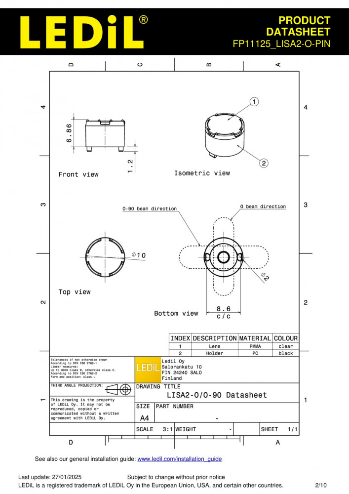 FP11125 LISA2-O-PIN technical document page 2