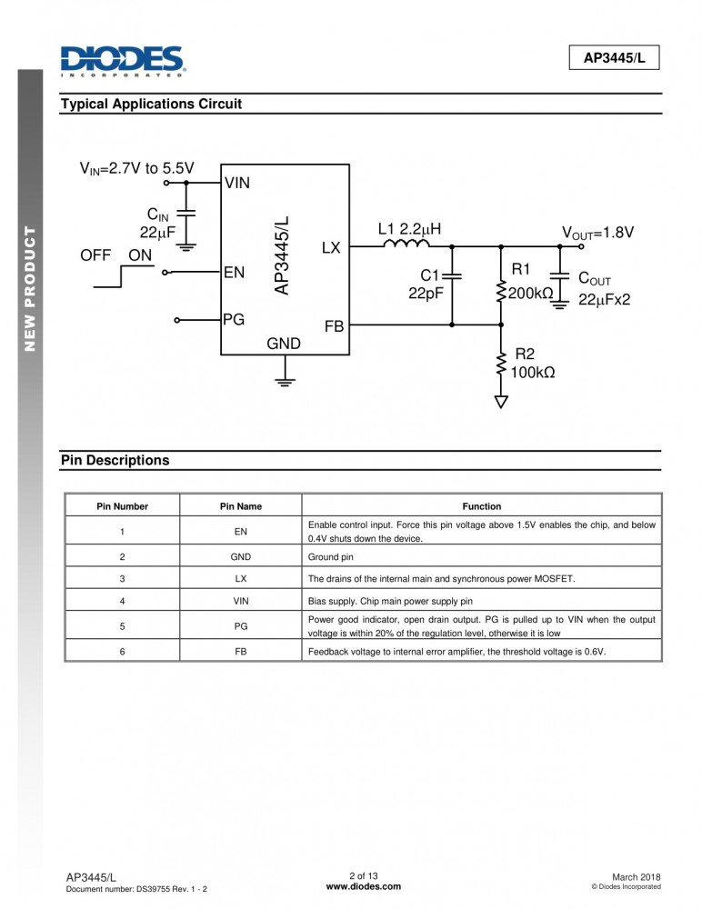 AP3445W6-7 datasheet page 2