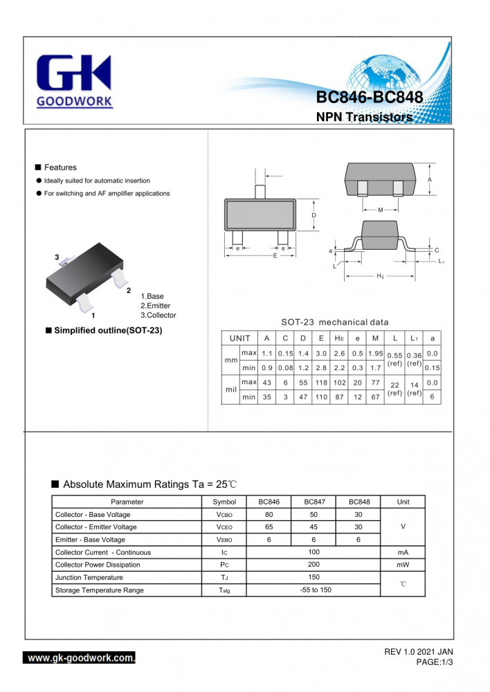 BC846B datasheet page 1