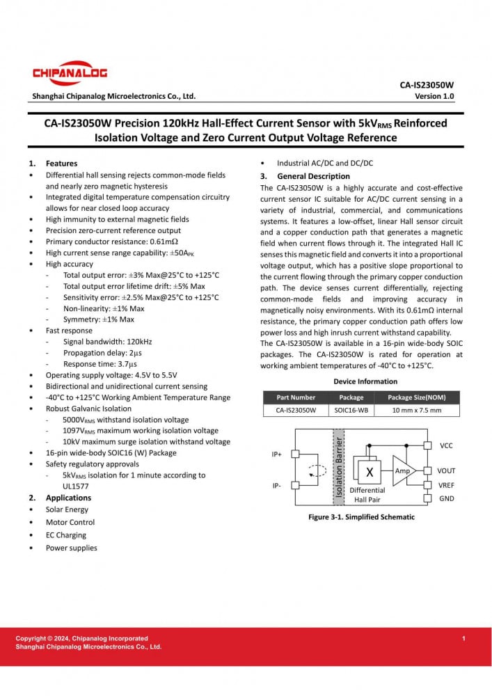 CA-IS23050W datasheet page 1