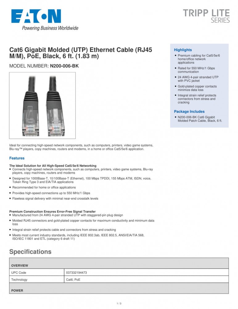 N200-006-BK technical document page 1