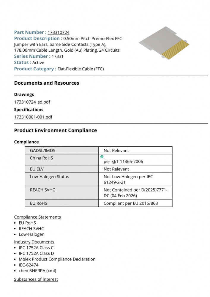 Molex 173310724 technical document, page 1