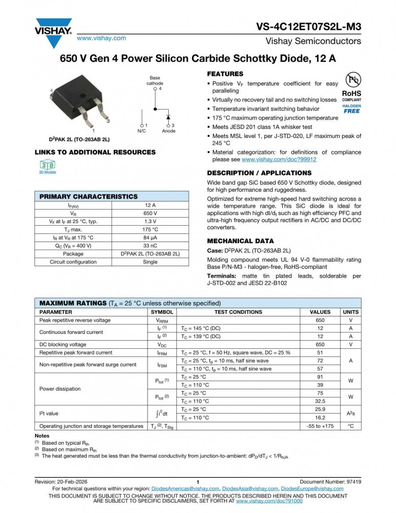 VS-4C12ET07S2L-M3 datasheet page 1