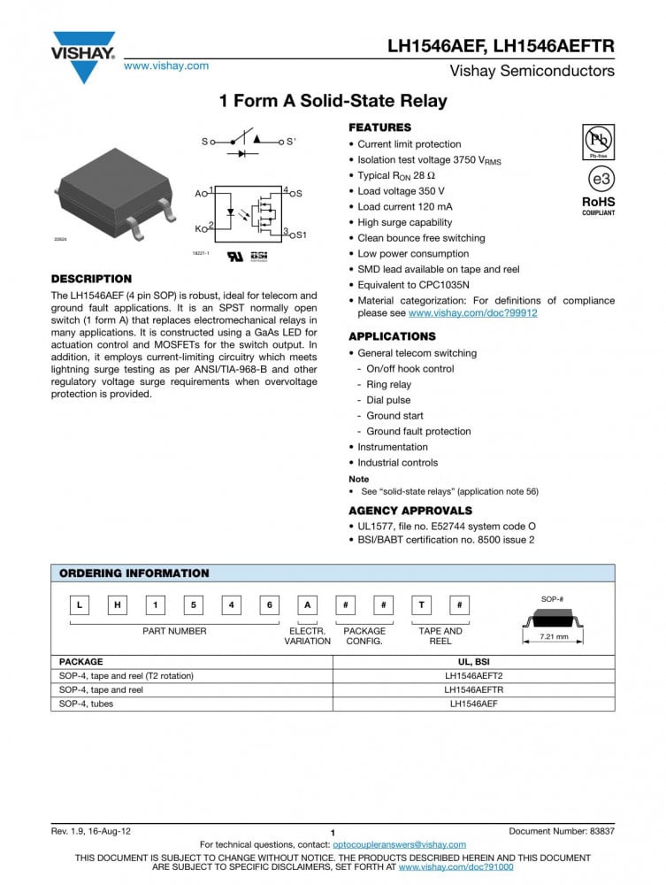 LH1546AEFTR datasheet page 1